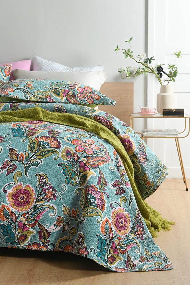 100% Cotton Quilted Coverlet Set - Selma Flower – coverlet heaven