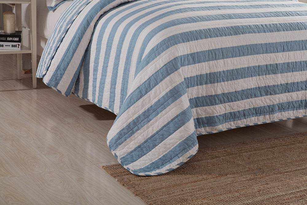 100% Cotton Patchwork Coverlet Set - Blue Stripe – coverlet heaven