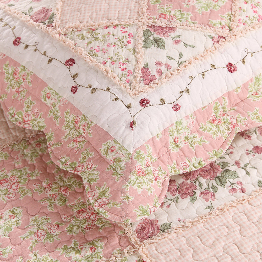 100% Cotton Patchwork Coverlet Set Pink Rose – coverlet heaven