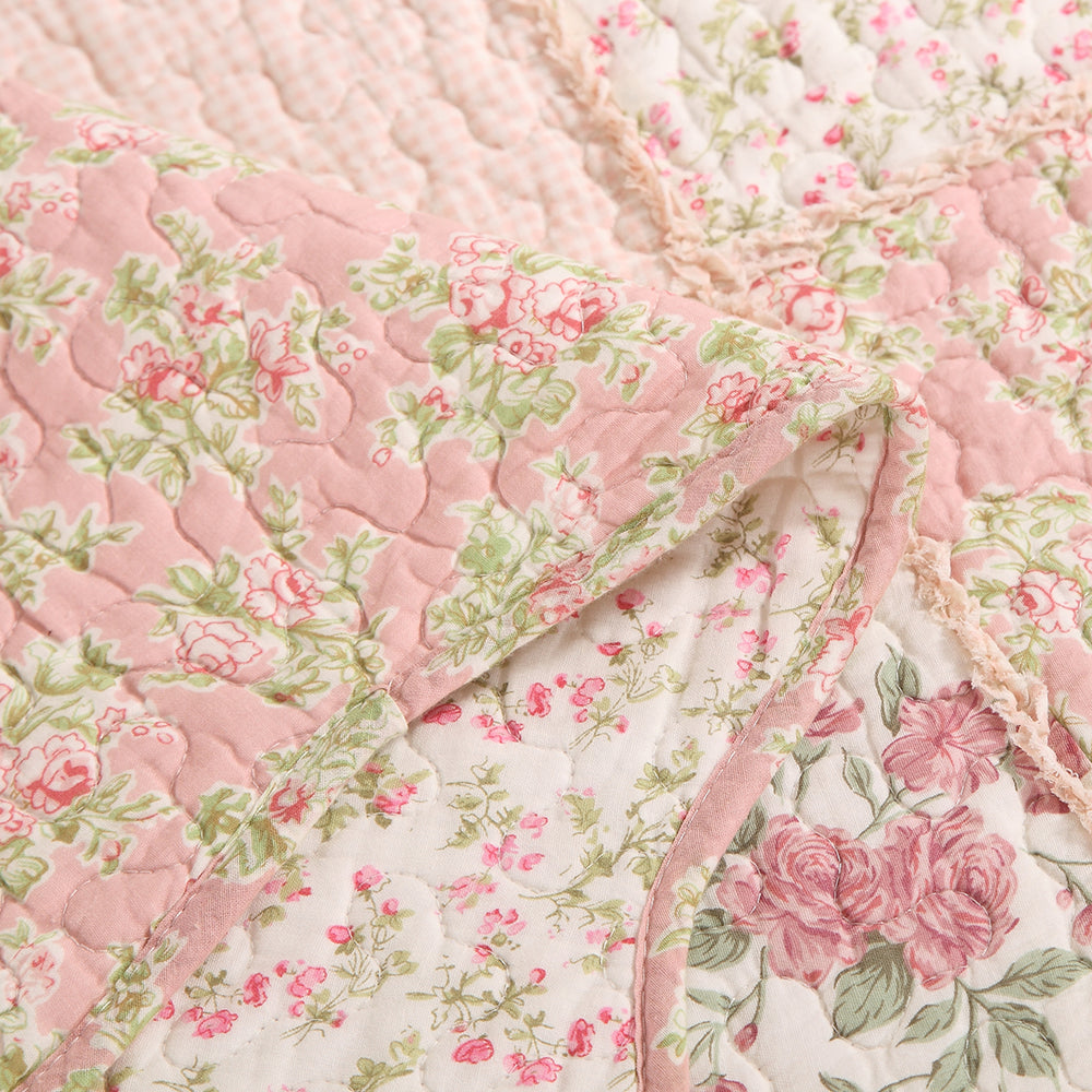 100% Cotton Patchwork Coverlet Set Pink Rose – coverlet heaven