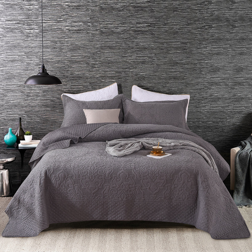 100% Cotton Quilted Coverlet Set - Tara Charcoal – coverlet heaven