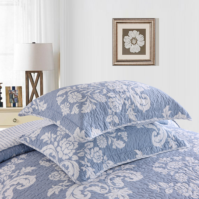 100% Cotton Quilted Coverlet Set - Damask Blue – coverlet heaven
