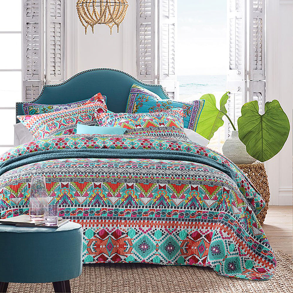 100% Cotton Quilted Coverlet Set - Bohemian Green – coverlet heaven