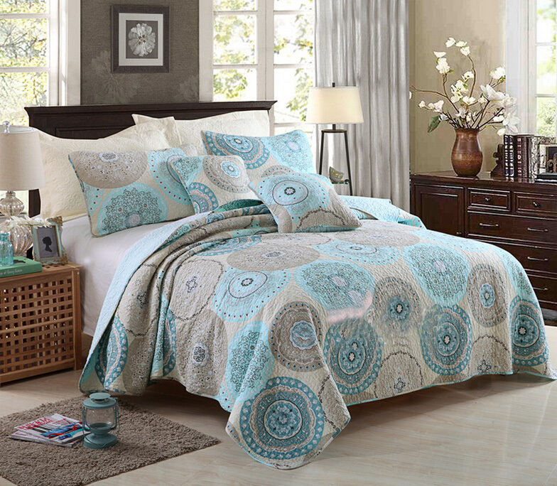 100% Cotton Patchwork Coverlet Set - Blue Circle – coverlet heaven