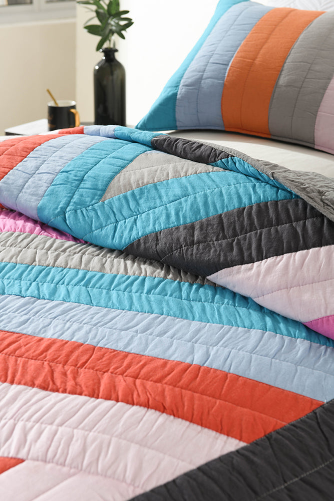 100% Cotton Patchwork Coverlet Set - Stripes – coverlet heaven
