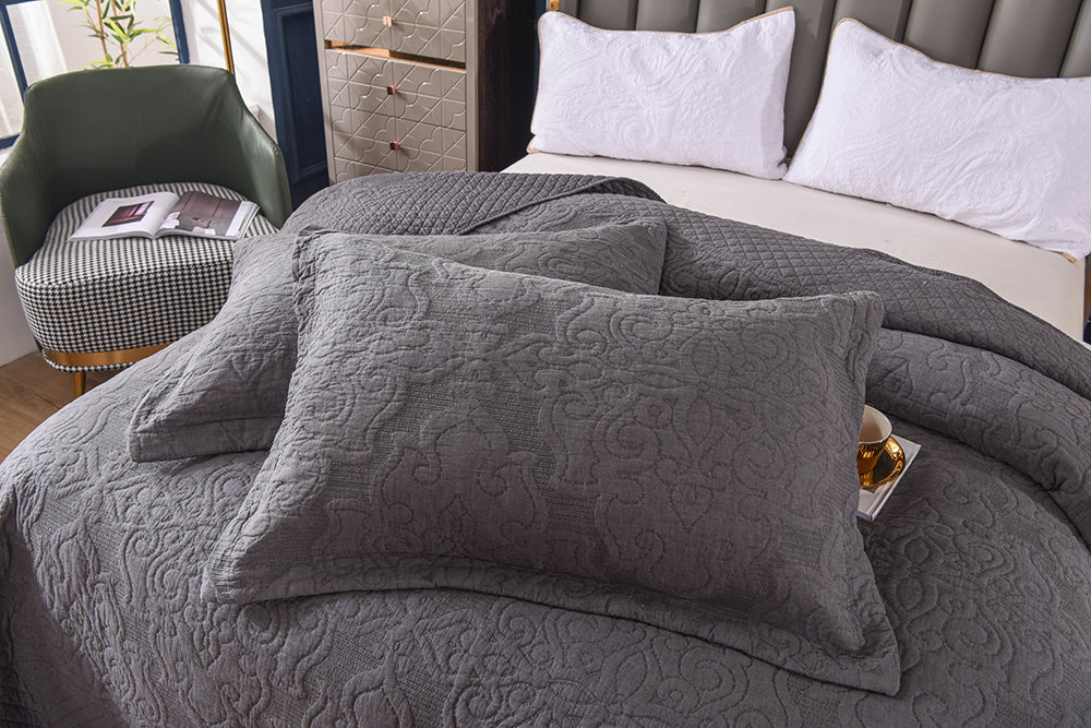 100% Cotton Quilted Coverlet Set - Tara Charcoal – coverlet heaven