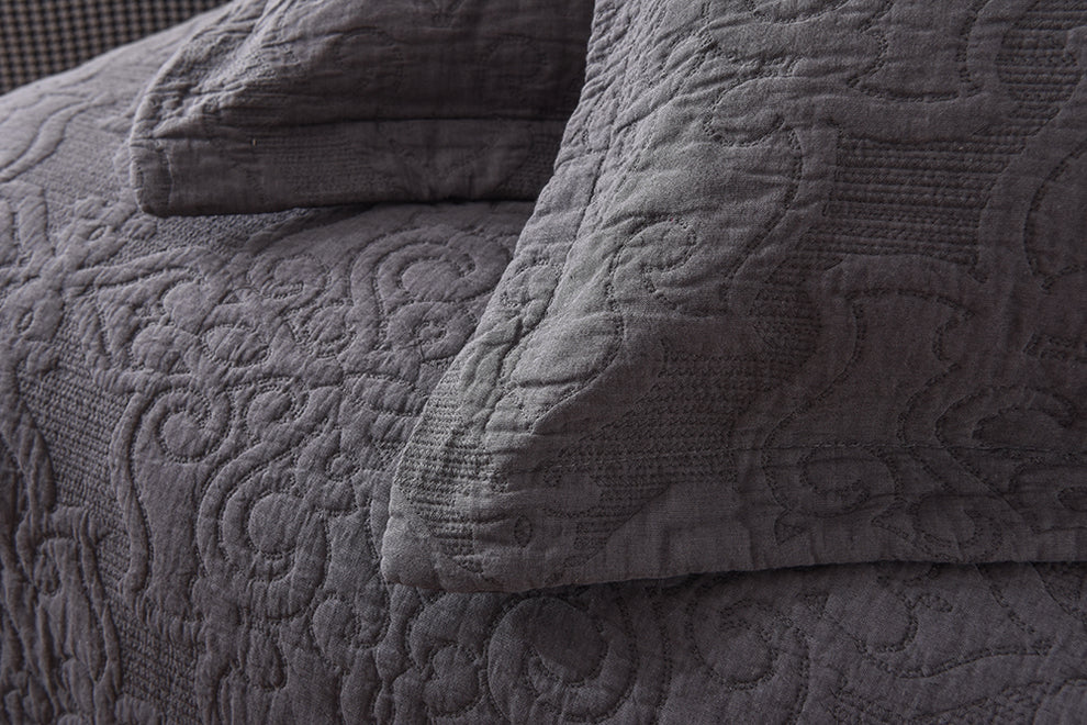 100% Cotton Quilted Coverlet Set - Tara Charcoal – coverlet heaven