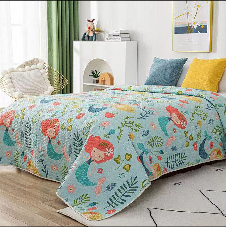 100% Cotton Quilted Kids Coverlet - Mermaid – coverlet heaven