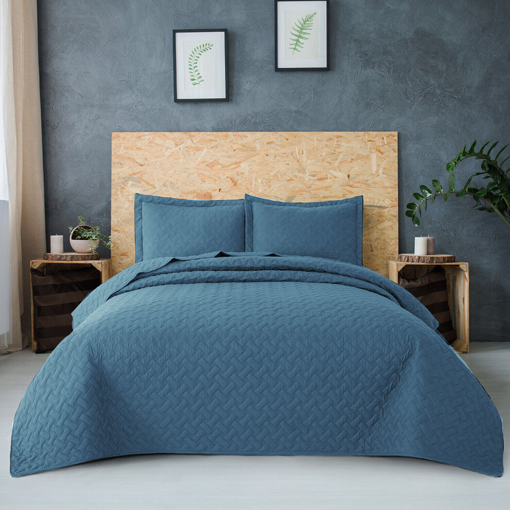 100% Premium Microfibre Embossed Coverlet Set – Ultrasonic Blue ...