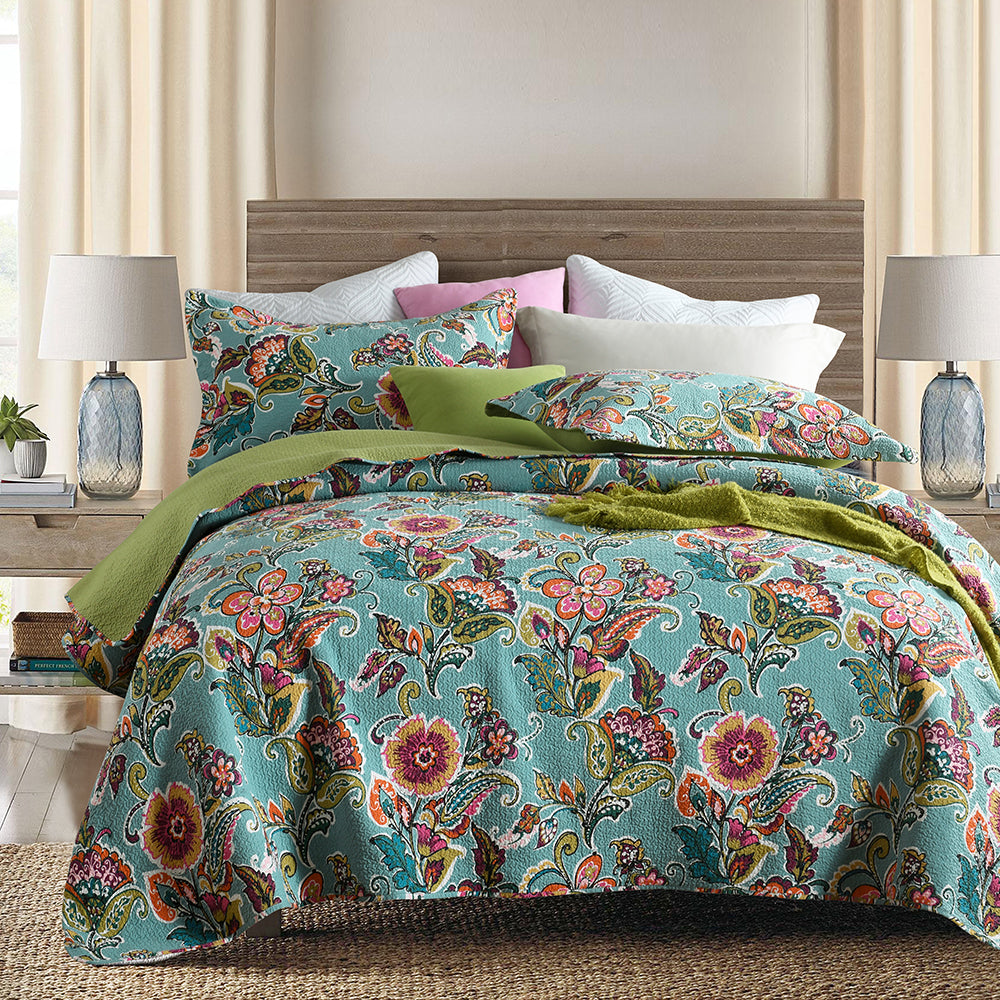 100% Cotton Quilted Coverlet Set - Selma Flower – coverlet heaven
