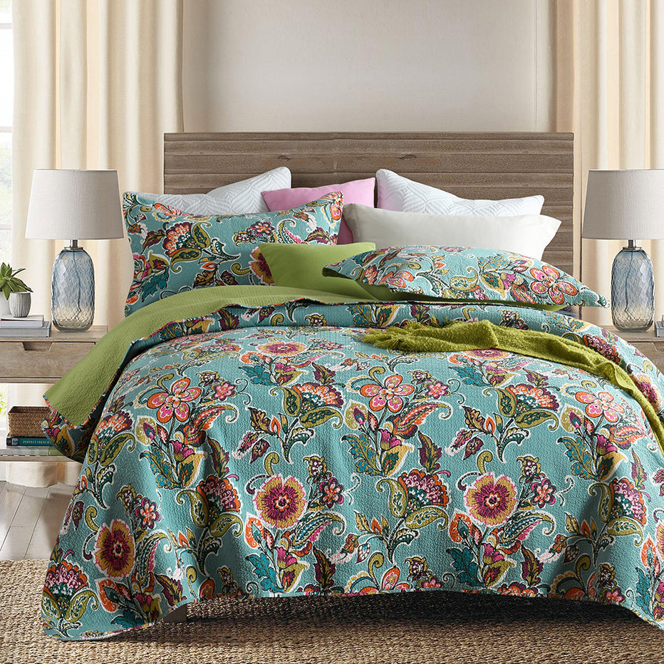 100% Cotton Quilted Coverlet Set - Selma Flower – coverlet heaven