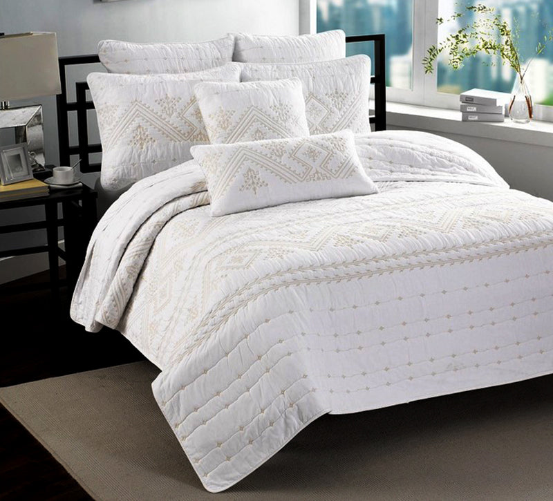 100% Cotton Patchwork Coverlet Set - White and Gold – coverlet heaven