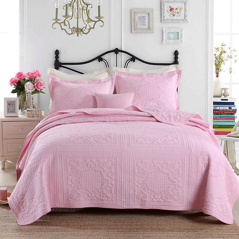 100% Cotton Patchwork Coverlet Set - Square Pink – coverlet heaven