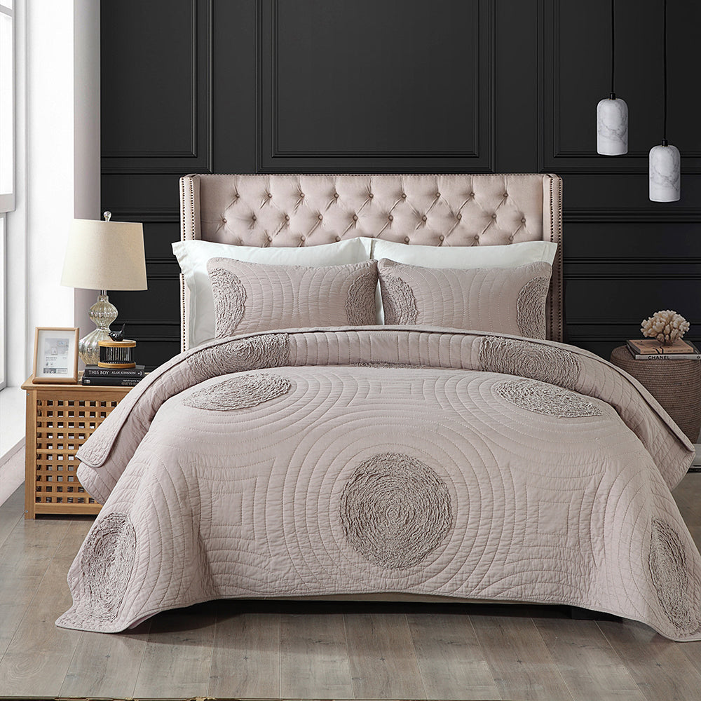 100% Cotton Quilted Coverlet Set - Circle Brown – coverlet heaven