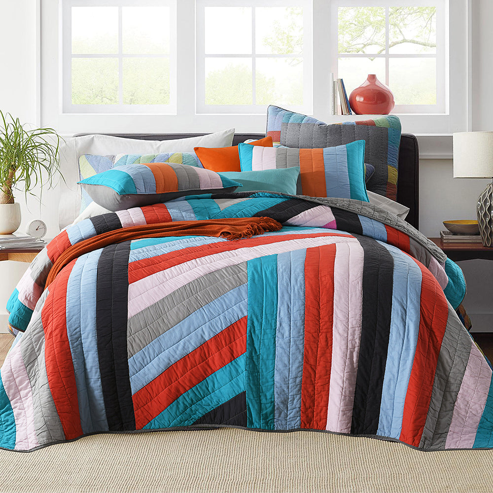 100% Cotton Patchwork Coverlet Set - Stripes – coverlet heaven